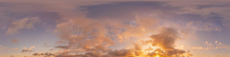 Dark Blue Sunset Sky Panorama with Pink Cumulus Clouds. Seamless Hdr ...