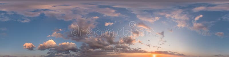 Dark Blue Sunset Sky Panorama with Pink Cumulus Clouds. Seamless Hdr ...