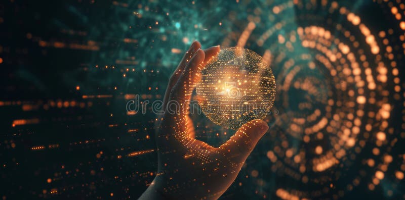 On a Dark Blue Technology-inspired Background, a Hand Interacts with a ...