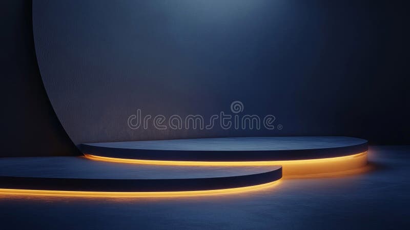 Dark Blue Textured Concrete Platform with Orange Glow Stock ...
