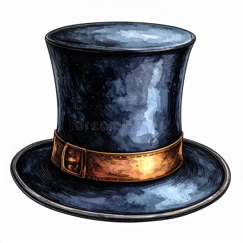 Dark Blue Top Hat with Brown Leather Band Stock Illustration ...