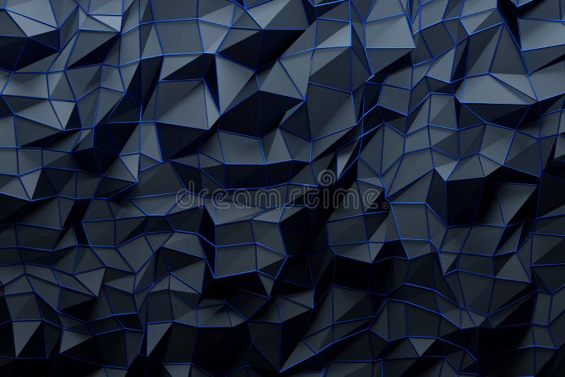 Dark Blue Triangular Surface with Shiny Blue Reflective Wireframe on ...