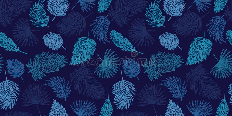 Dark Blue Tropical Leaf Pattern Foliage Background with Hand Drawn ...