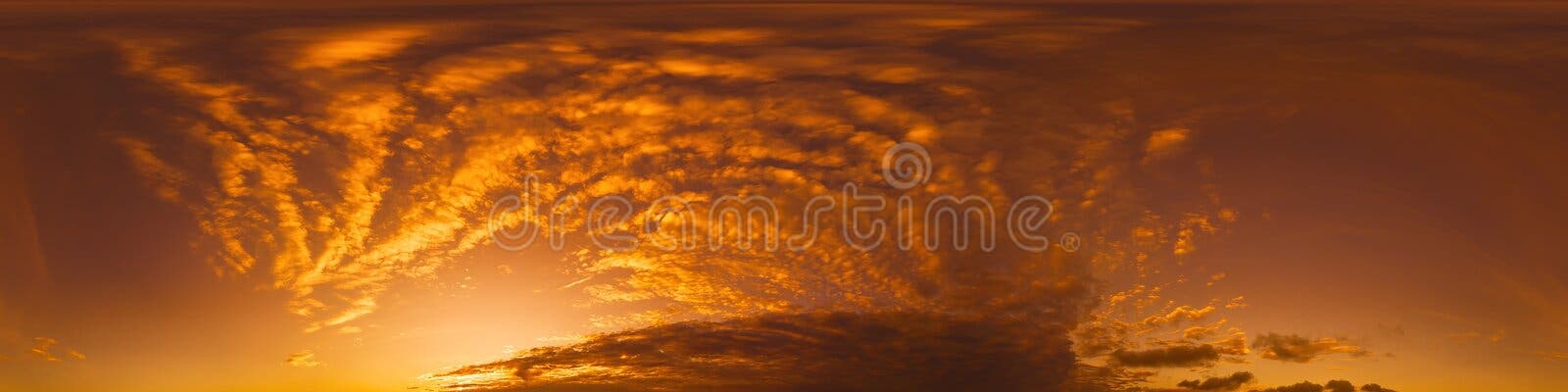 Dramatic Sunset Sky Panorama with Cumulus Clouds. Seamless Hdr 360 Pano ...