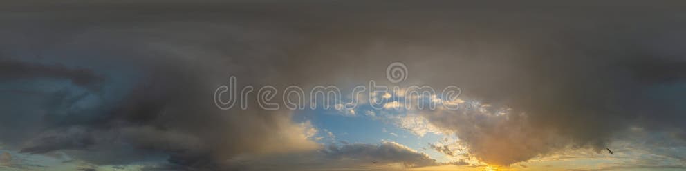 Dramatic Sunset Sky Panorama with Cumulus Clouds. Seamless Hdr 360 Pano ...