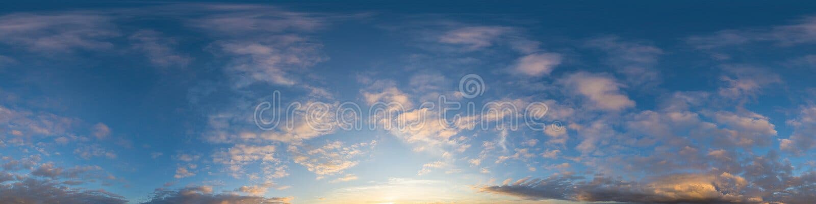Dramatic Sunset Sky Panorama with Cumulus Clouds. Seamless Hdr 360 Pano ...