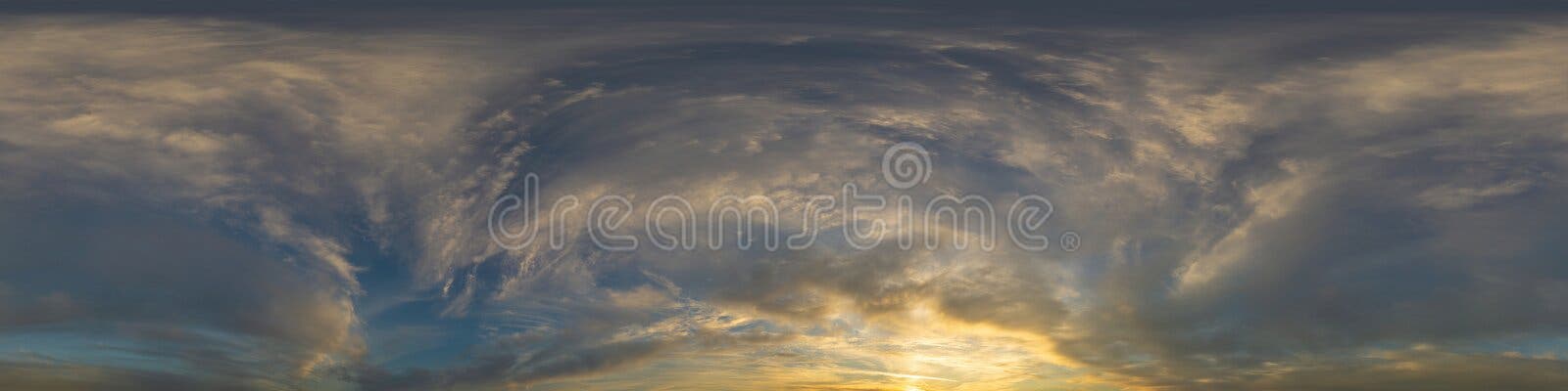 Dramatic Sunset Sky Panorama with Cumulus Clouds. Seamless Hdr 360 Pano ...