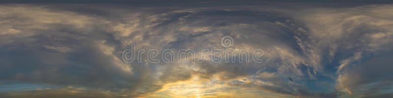Dramatic Sunset Sky Panorama with Cumulus Clouds. Seamless Hdr 360 Pano ...