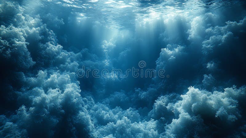 Dark Blue Underwater Background. Calm Underwater Scene with Coral Reefs ...
