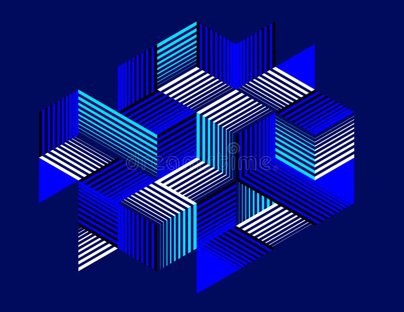 Dark Blue Vector Abstract Geometric Background with Cubes and Different ...