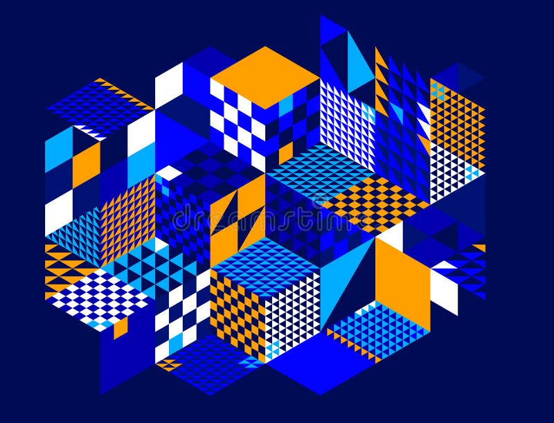 Dark Blue Vector Abstract Geometric Background with Cubes and Different ...