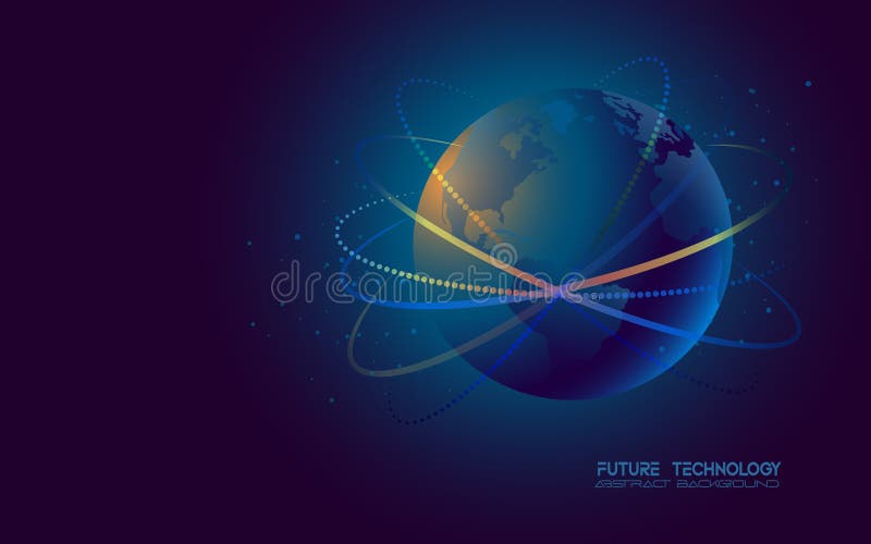 Dark Blue Vector Background. Planet Earth. Abstract Technological Rings ...