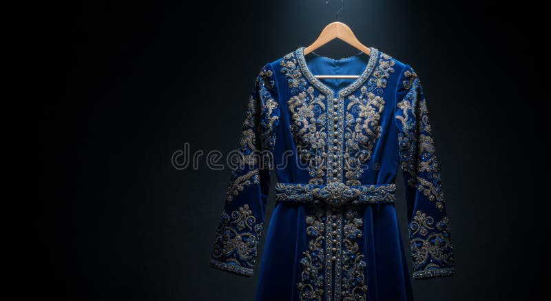 Dark Blue Velvet Robe with Silver Embroidery Stock Illustration ...