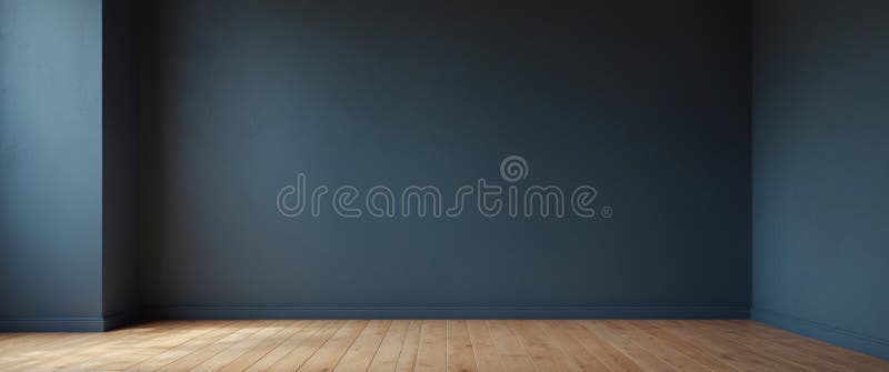 Dark Blue Wall in an Empty Room with a Wooden Floor Stock Photo - Image ...