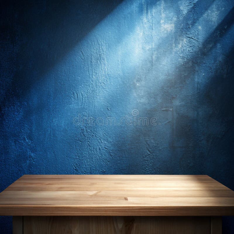 Dark Blue Wall with Empty Table for Product Presentation Stock ...