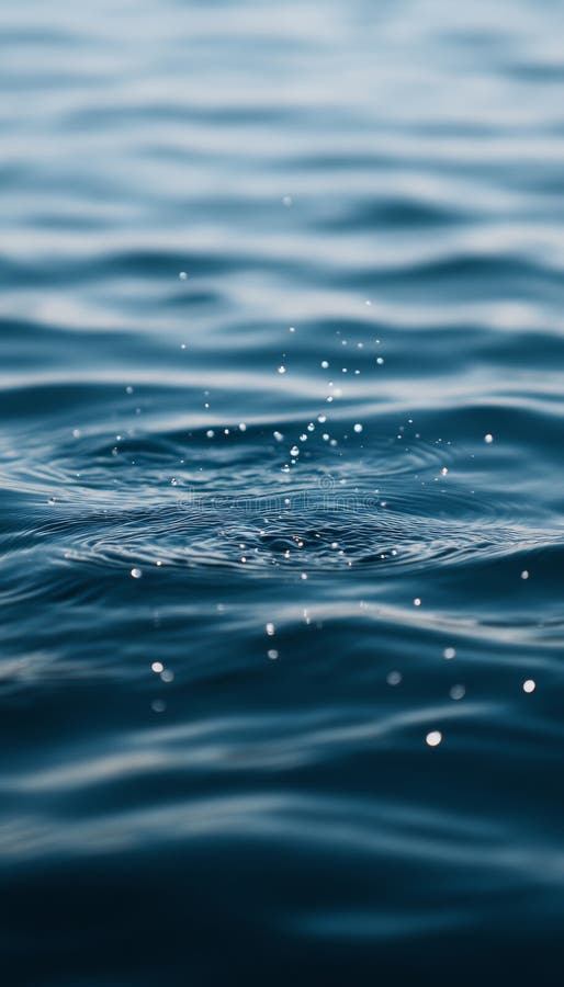 Dark Blue Water Surface, Ripples and Small Water Splashes, Abstract ...