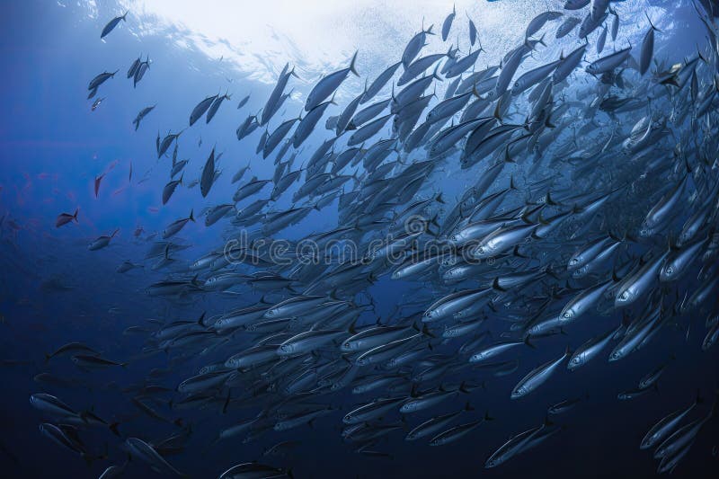 Dark Blue Waters Backdrop, with Schools of Fish in the Foreground Stock ...