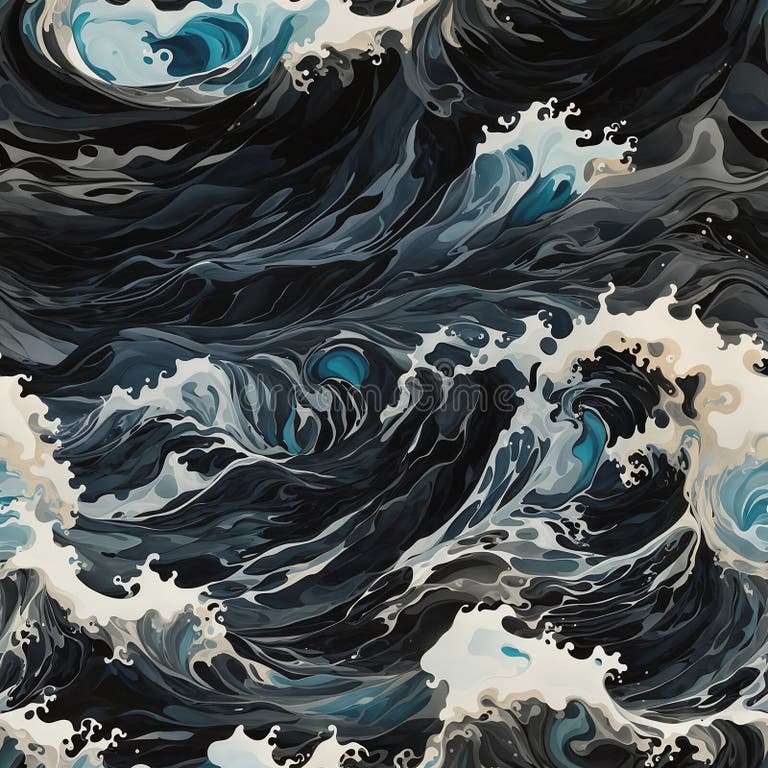 Dark Blue Waves in Motion.Seamless Pattern. Generative AI. Stock ...