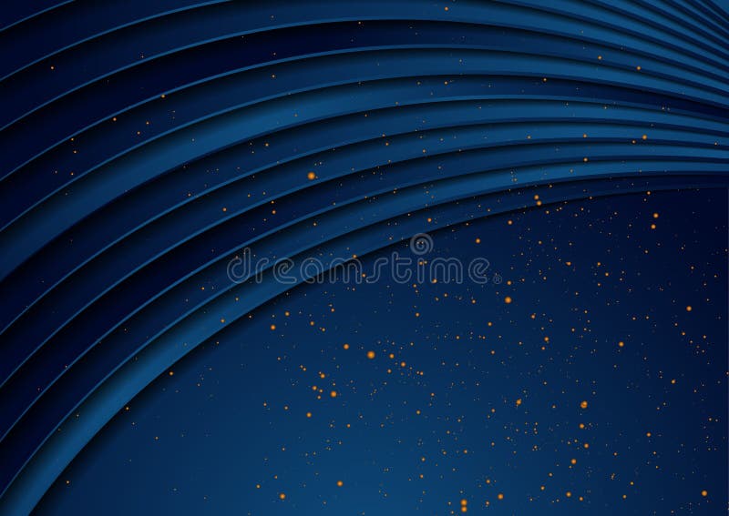 Dark Blue Wavy Abstract Background with Golden Particles Stock Vector ...