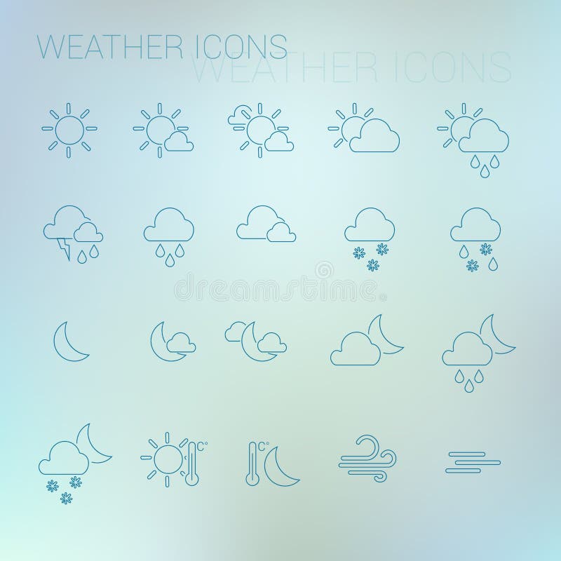 Dark Blue Weather Icon Set with Light Blurred Background Stock Vector ...