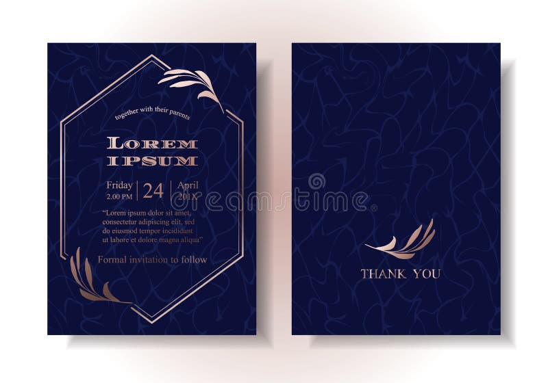 Dark Blue Wedding Invitation Card Design There are Marble Patterns on ...