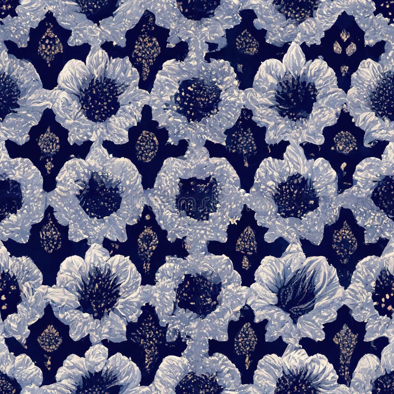 Dark Blue and White Floral Seamless Pattern with Texture of Carpet ...