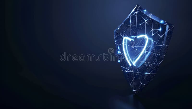 Dark Blue Wireframe Shield with Checkmark Secure Cybersecurity Symbol ...