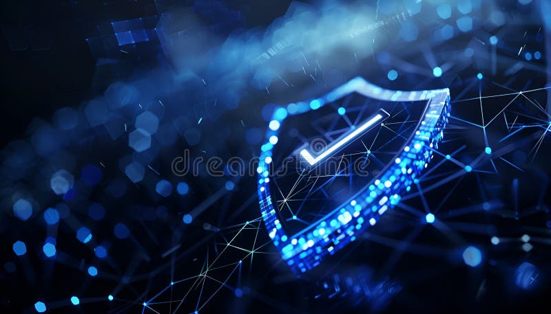 The Secure Cybersecurity Symbol is a Dark Blue Wireframe Shield with a ...