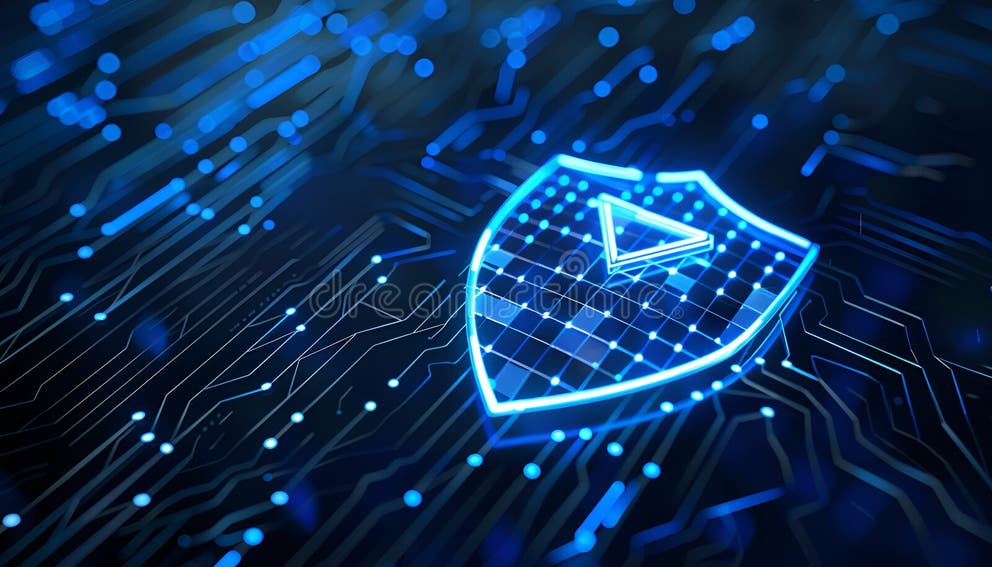 Dark Blue Wireframe Shield with Checkmark Secure Cybersecurity Symbol Concept Stock Photo ...