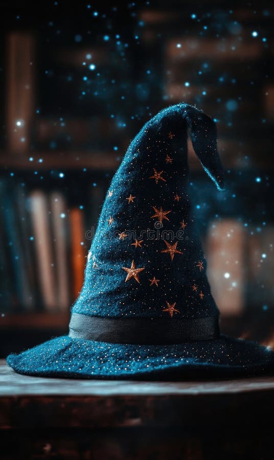 A Dark Blue Wizard Hat, Embroidered with Stars Stock Illustration ...