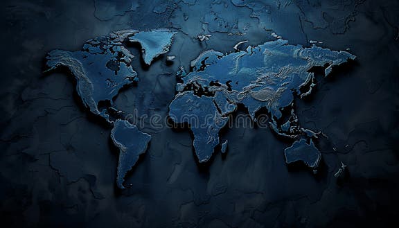 A Dark Blue World Map Set Against a Black Backdrop Stock Illustration ...