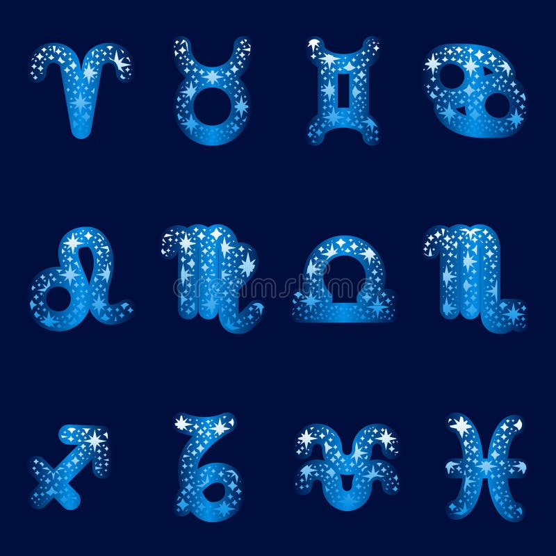 Dark Blue Zodiac Signs with Stars Stock Illustration - Illustration of ...