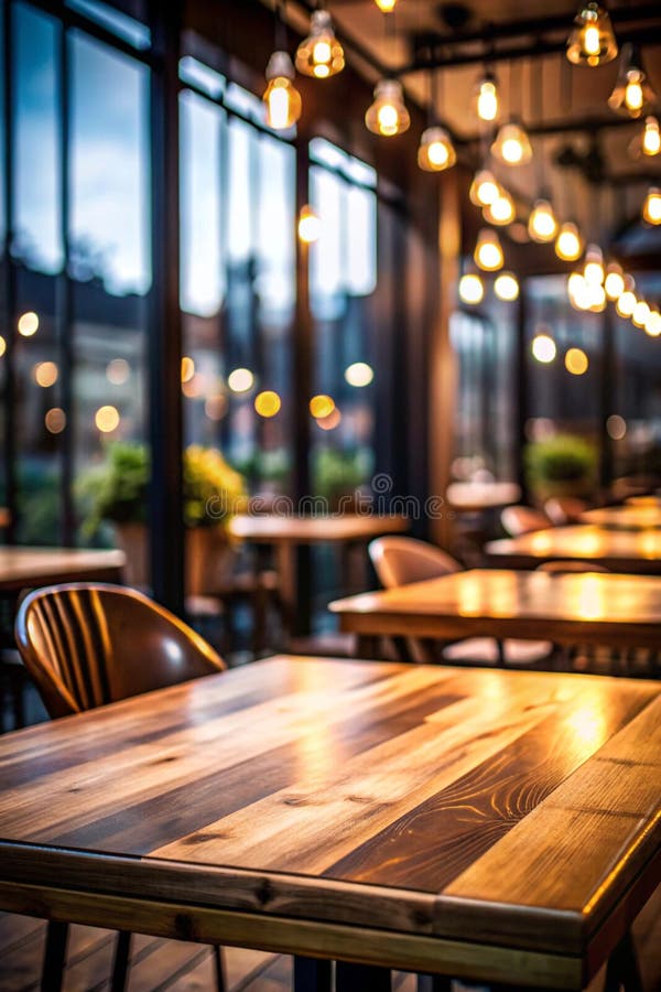 Dark Blurred Background with Empty Table Top, Cafe Restaurant Windows ...