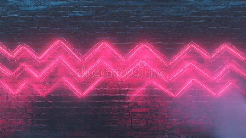 Dark Brick Texture with Vibrant Red Neon Zigzag Patterns for Creative Design Stock Illustration ...