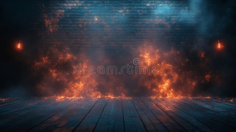 Dark Brick Wall with Fire and Smoke Background Stock Illustration ...