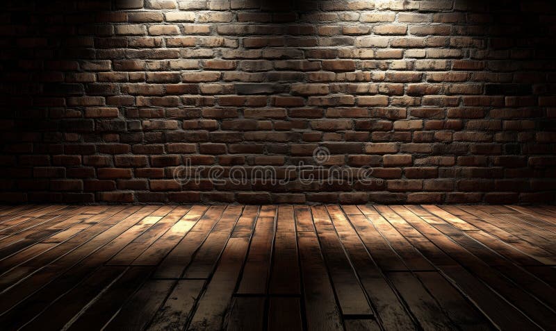Dark Brick Wall with Wooden Floor, Dramatic Lighting, Shadows, Texture ...
