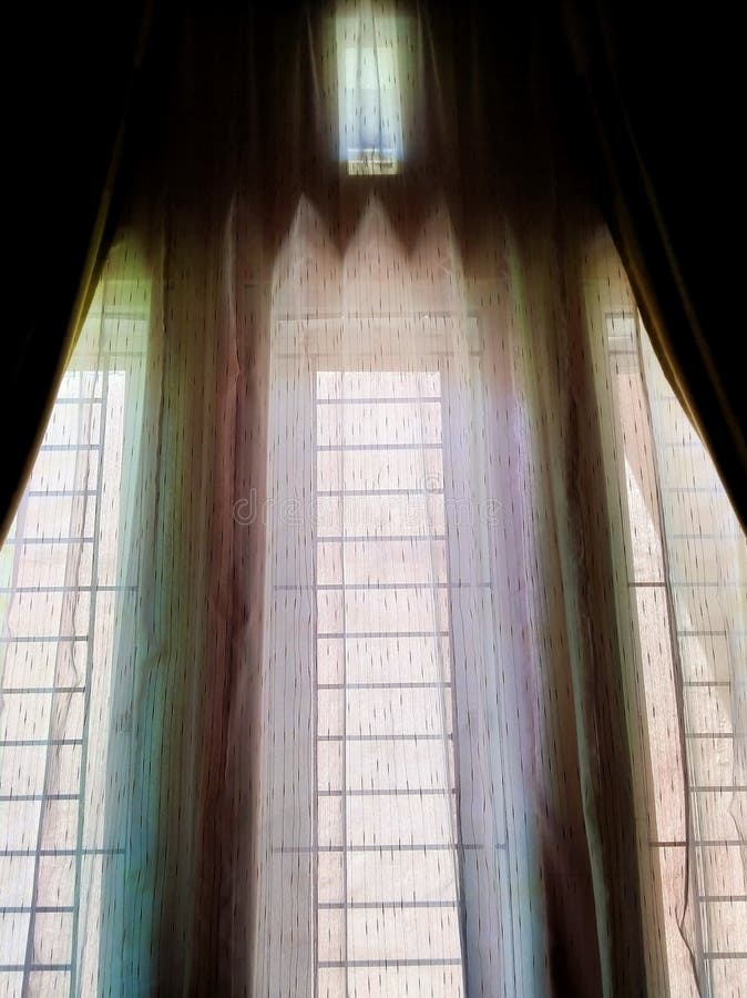 Dark and Bright Lights on Windows and Curtains Stock Photo - Image of ...