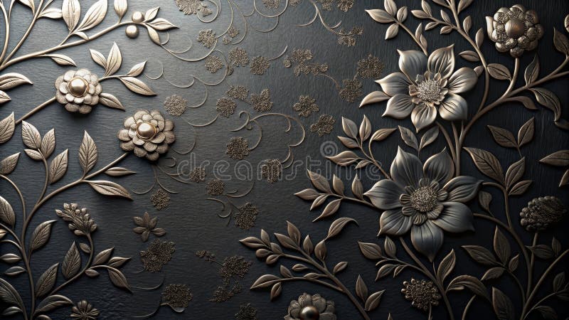 Dark Bronze Embossed Floral Design with Pearl Accents. Generative AI ...