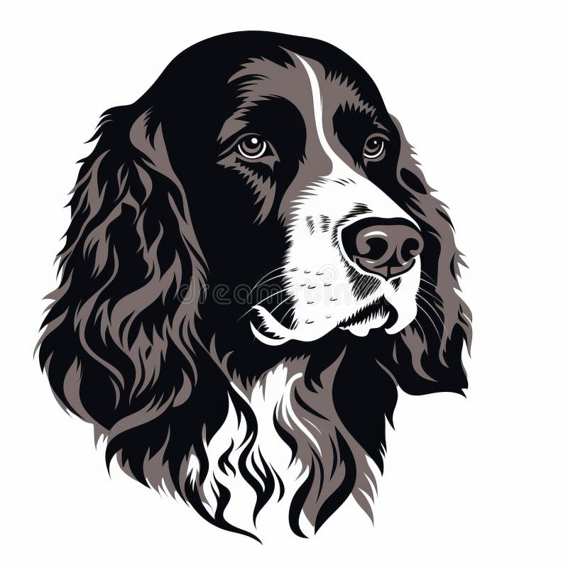 Dark and Brooding English Springer Spaniel Dog Head Vector Illustration ...