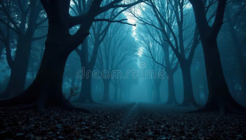 Dark, Brooding Forest; Skeletal Branches, Ethereal Glow, Creepy, Spooky ...
