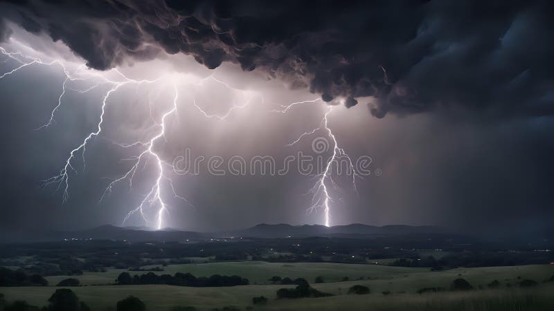 Dark Brooding Sky with Jagged Bolts of Lightning Dramatically ...