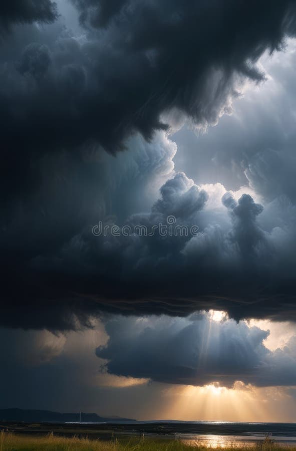 Dark, Brooding Storm Clouds Dramatically Intersect with Brilliant Rays ...
