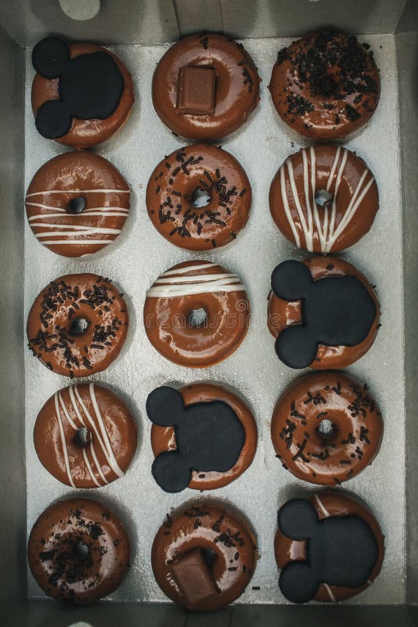 Dark Brow Doughnuts in a White Sweet Box Stock Image - Image of food ...