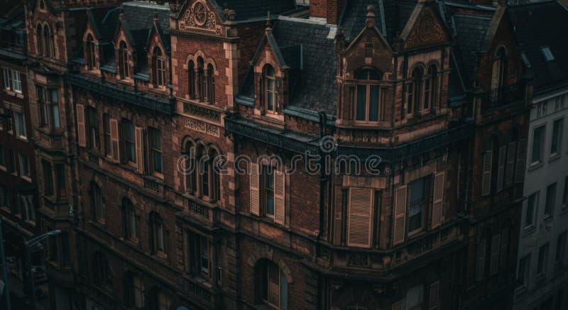 Dark Brown Brick Building at Night High Angle View Stock Illustration ...
