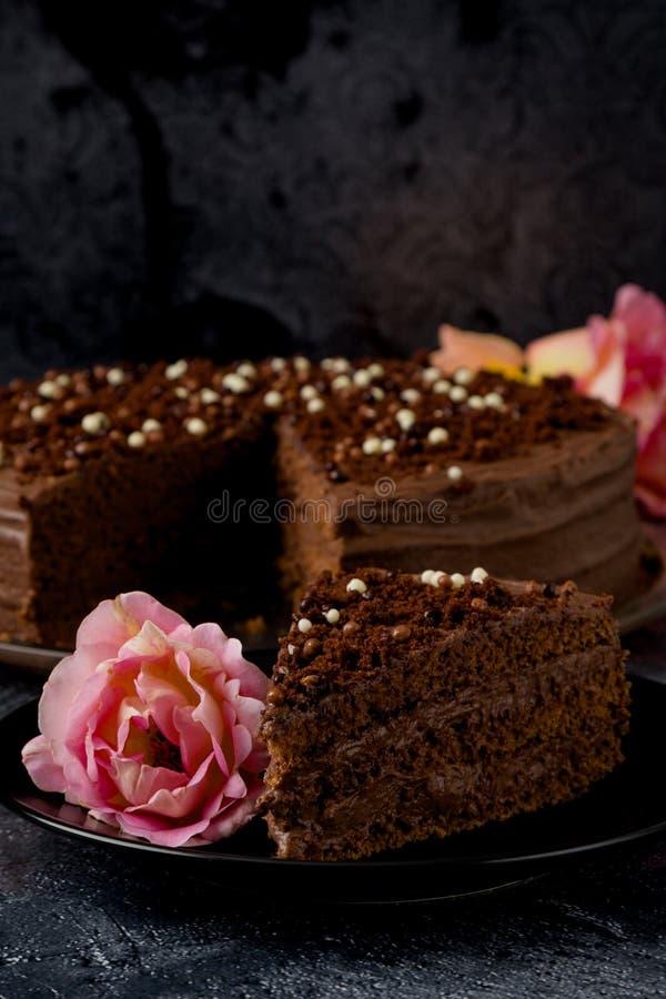 Dark Brown Chocolate Cake with Decoration Stock Image - Image of ...