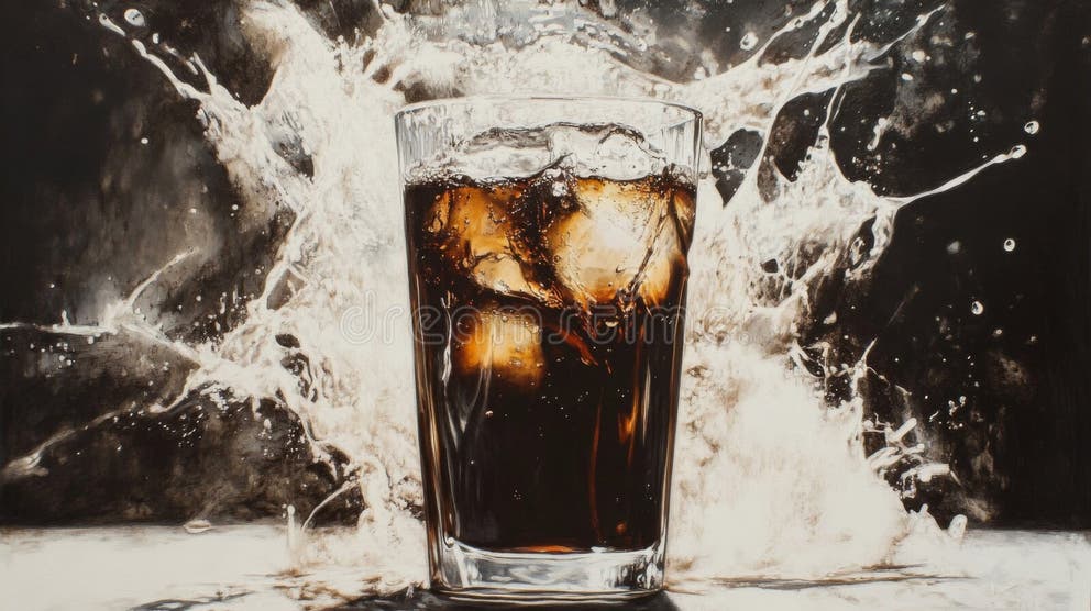 Dark Brown Cola Drink with Ice Cubes and White Splash Stock ...