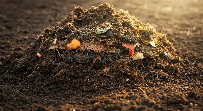 Dark Brown Compost Pile on Soil in Sunlight Stock Illustration ...