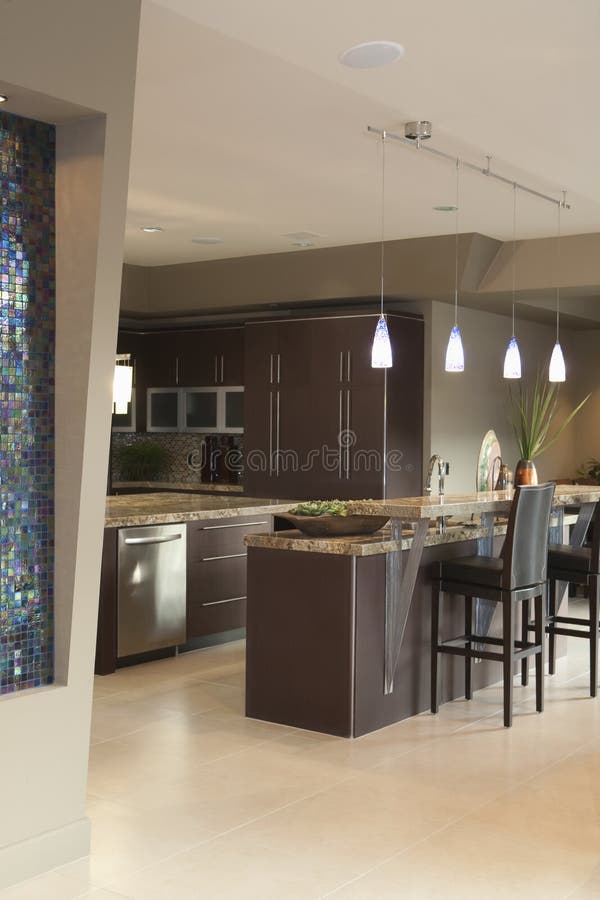 Brown kitchen interior stock photo. Image of wooden, interior - 3595700