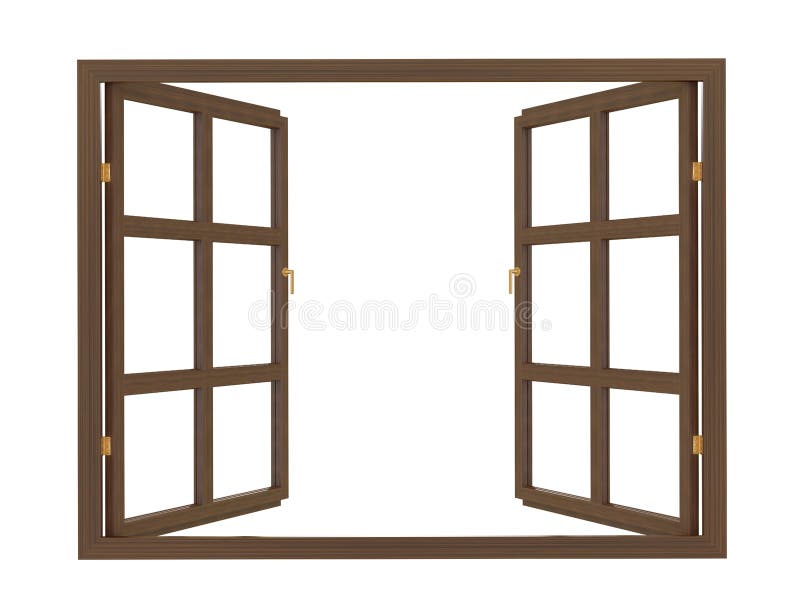 Dark Brown Open Wooden Window on White 3d Rendering Stock Illustration ...