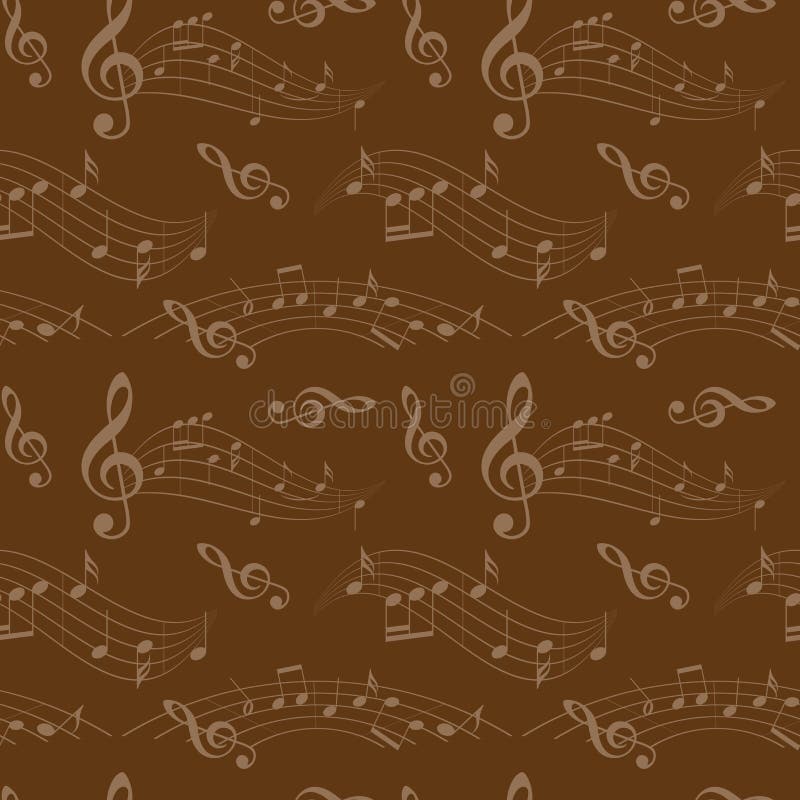 Dark Brown Seamless Pattern with Music Notes - Vector Background Stock ...